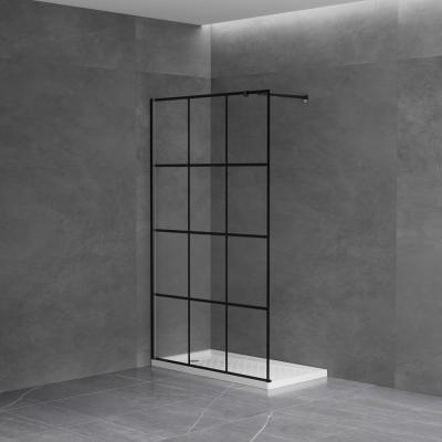 China Walk in Black Shower Screen Printed Tempered Glass 6mm 8mm Shower Wall with Stainless Bar for sale