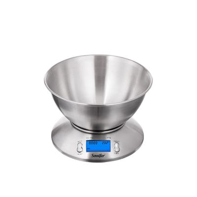 China Sonifer SF-1926 5kg Stainless Steel Digital Scale With Food Bowl Diameter 21CM Healthy Lift Weighing Scale Kitchen Scale for sale