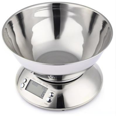 China Cooking Tool Stainless Steel Electronic Weight Scale Food Balance Cuisine Kitchen Scale With Bowl 5Kg 1g for sale