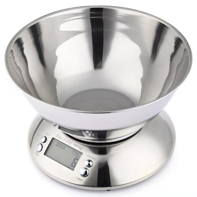 China Cooking Tool Stainless Steel Electronic Weight Scale With Bowl and Scale Tray 5kg 1g Capacity for Precision Kitchen Scale for sale