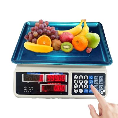 China Scale Tray Rectangle Accurate 40kg Commercial Weight Scale for Fruit Electronic Counter with 1g Division Battery Powered for sale