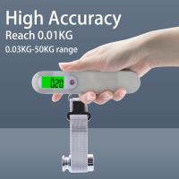 China LCD Display Stainless Steel Suitcase Luggage Scale OEM Custom Logo Portable 50KG 10g Digital Hanging Handhold Travel Scale for sale