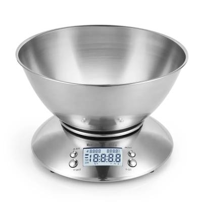 China Digital Display 5kg/1g Stainless Steel Kitchen Scale Rectangle Balance for Cooking Bowl Battery Electronic Weighing for sale