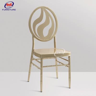 China Fire Pattern Rose Gold Metal Wedding Chiavari Chair With cushion Champagne Color for sale