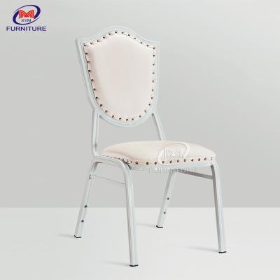 China High Grade Rivet Stackable Banquet Chairs White Color Metal Stainless Steel Frame for sale