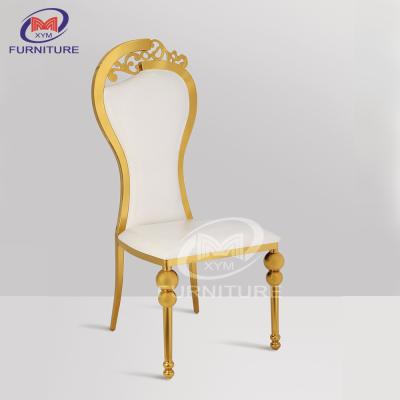 China Hotel Banquet Hall Exquisite High Back Wedding Chair Gold Metal Stainless Steel for sale
