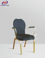 China Blue Soft Fabric Hotel Banquet Chair Metal Frame With Armrest for sale