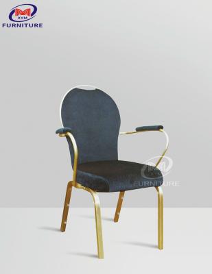 China Blue Soft Fabric Hotel Banquet Chair Metal Frame With Armrest for sale