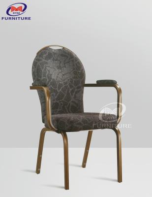 China Brown Printed Banquet Chair With Armrest Metal Frame Hotel Furniture for sale