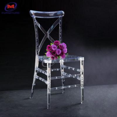 China Stackable PC Acrylic Fork Back Clear Resin Chair For Wedding Hotel Party Banquet for sale