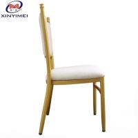 China Custom Hotel Dining Chair Embossed Indentation Aluminum Alloy Metal Upholstered Bamboo Chair for sale