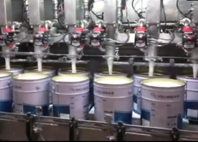 China GZ25-6CSM Six Nozzle Automatic Paint Pail Filling Machine with Robot Palletizer - 18-40L Capacity, 800 Pails/Hour for sale