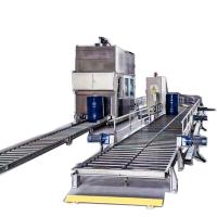 China 200L 1-Nozzle Fully Automatic Drum Filling Capping Palletizing Machine for Lubricant Oil Chemical Liquid 380V for sale