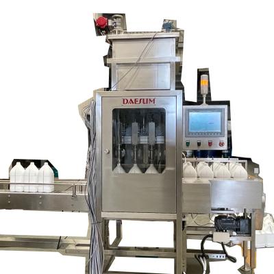 China 1-4L Fully Automatic 4 Nozzle Explosion Proof Chemical Liquid Filling Machine for Jerrycan Pail Can for sale