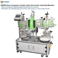 China FK909 Semi Automatic Double Sides Flat Bottle Sticker Labeling Machine For Drum Barrel Can Jar for sale