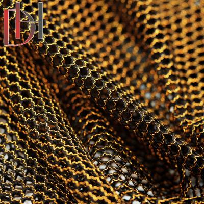 China High-End Gold Thread Jacquard Mesh Knit Fabric 250gsm Breathable Tricot for Girls' Dresses for sale