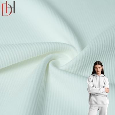 China Stretch Ribbed Knit Fabric with Vertical Stripe 40% Cotton 55% Polyester 5% Spandex 350 g/m² 185 cm Width for Hoodie Sweatshirt for sale