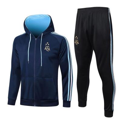 China Long Drawstring Football Training Tracksuit Sky Blue Jacket Set for sale