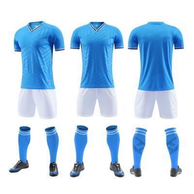 China Men Blue Plain Soccer Jersey Football Uniform Set Breathable Quick Drying for sale