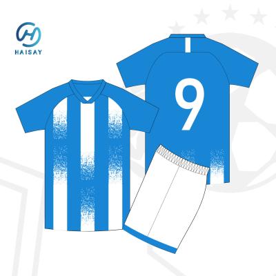 China Customized Team Football Uniforms Back/Blue Name Placement Professional Designs for sale