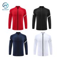 China Custom long sleeve soccer training jacket for winter football training and warm-up. Lightweight wind-resistant full-zip design, stretch performance fabric. Custom team logos, names, numbers and color for sale