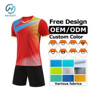 China Men's Color Block Soccer Uniform – Striped Football Jersey & Shorts for Training and Matches for sale