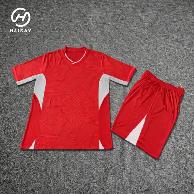 China Factory Wholesale Red White Splicing Soccer Uniform Set, Premium Fabric Fine Craft Blank Football Jersey Shorts For Bulk Custom for sale