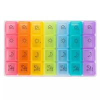 China Rainbow Pill Box Storage Box Medical Case 7 Day Organizer 28 Compartment Travel Portable Weekly Medicine case for sale