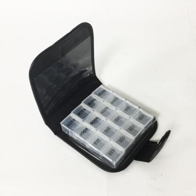 China Wholesale 14 Days 56 Compartment Leather Pill Case Daily 4 Times a day Pill Box for sale