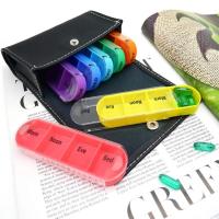 China Hot selling  7 day 28 case colored pill box organizer in PU leather bag Weekly Large Travel Pill Organizer 4 Time a Day for sale