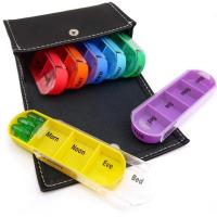 China Hot selling  7 day 28 case colored pill box organizer in PU leather bag Weekly Large Travel Pill Organizer 4 Time a Day for sale