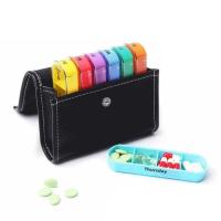 China Hot selling  7 day 28 case colored pill box organizer in PU leather bag Weekly Large Travel Pill Organizer 4 Time a Day for sale