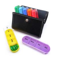China Hot selling  7 day 28 case colored pill box organizer in PU leather bag Weekly Large Travel Pill Organizer 4 Time a Day for sale