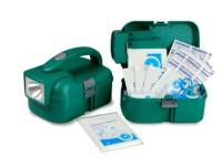 China Mini Portable First Aid Kit Workplace National Flashlight Torch Survival White Green Saferlife for sale