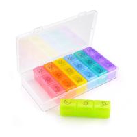 China 14 Day 2 Week Plastic Pill Dispenser Case For Seniors Colorful 21 Compartments for sale