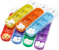 China Pill Organizer Box Cute Travel Weekly Pill Box Medication Reminder Daily AM PM, Day Night 7 Compartments-Includes Black Leather for sale