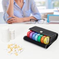 China Pill Organizer Box Cute Travel Weekly Pill Box Medication Reminder Daily AM PM, Day Night 7 Compartments-Includes Black Leather for sale