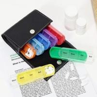 China Pill Organizer Box Cute Travel Weekly Pill Box Medication Reminder Daily AM PM, Day Night 7 Compartments-Includes Black Leather for sale