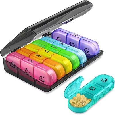China Outdoor Medicine  Travel Portable Leather Leather case Color 21 Grid PP Medicine Box Portable Sorting Medicine Box Storage Box for sale