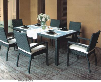 China 7-piece synthetic rattan wicker outdoor glass top dining table with 6 armchairs-8008 for sale