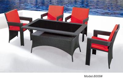 China 7-piece synthetic rattan wicker outdoor glass top hotel dining furniture 6 armchairs-8009 for sale