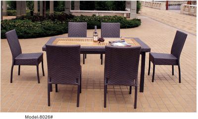 China 7-piece synthetic rattan wicker outdoor patio teak top garden dining table 6 armlesschairs-8026 for sale