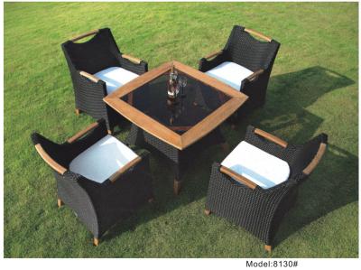 China 5-piece poly rattan wicker teak handrail hotel dining set outdoor furniture -8130 for sale