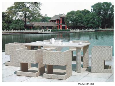 China 7-piece white PE rattan wicker hotel dining set for 6 people -8158 for sale