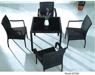 China 5-piece black PE wicker rattan outdoor patio dining set for 4 people with 4 arm chairs-8059 for sale