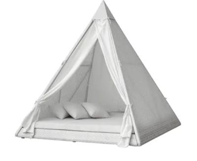 China Triangular patio cabana with curtain wicker plastic canopy sunbed backyard rattan UV resist day bed---6106 for sale