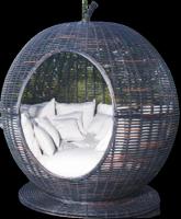 China Apple round garden patio cabana wicker plastic canopy sunbed resort rattan UV resist day bed with cushion---6105 for sale