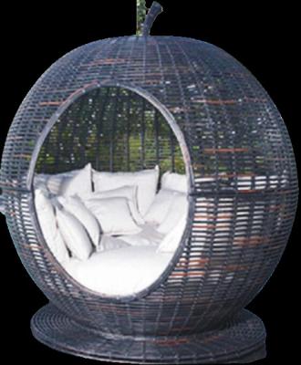 China Apple round garden patio cabana wicker plastic canopy sunbed resort rattan UV resist day bed with cushion---6105 for sale