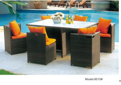 China 6-piece PE wicker rattan outdoor patio dining set for 4 people with 2 arm chairs and 2 armless chair-8015 for sale