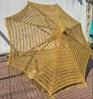 China 9 ft Yellow INS Trend Resort Umbrella Parasol Woven Crochet Umbrella Tassel Macrame Parasol for sale